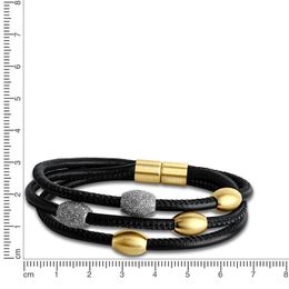 ZEEme Damen Armband &raquo;Edelstahl gelb plattiert mit Stardust grau 20cm Leder&laquo; schwarz