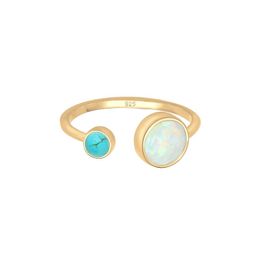 Elli Damen Fingerring &raquo;Synthetischer Opal T&uuml;rkis 925 Sterling Silber verstellbar&laquo; gold
