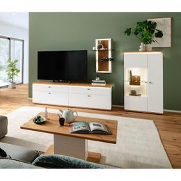 MCA furniture Highboard &raquo;Matadi Highboard&laquo; 1 Stk. tlg. Highboard, Wei&szlig;, Holzabsetzung, 2 T&uuml;ren, ged&auml;mpft, B: 80cm wei&szlig; Glas, Spanplatte