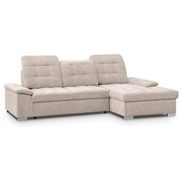 WERK2 Ecksofa &raquo;Carmen, mit Bettfunktion & Bettkasten, optional Sitztiefenverstellung&laquo; mit Sitztiefenverstellung, Struktur weich, Creme beige 95% 