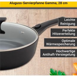 Kr&uuml;ger Servierpfanne &raquo;Aluguss Pfanne GAMMA mit Glasdeckel, 28 cm, mit abnehmbaren Griffen&laquo; Aluminiumguss f&uuml;r Induktions-Kochfelder geeignet, auch als 