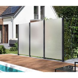 STAKET PRO Zaun Glaszaun, Gesamtl&auml;nge: 3,361 m, 4 Pfosten grau Aluminium, Glas