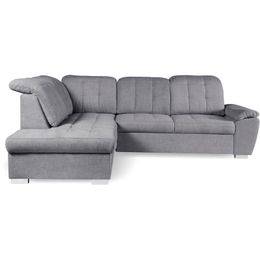 WERK2 Ecksofa &raquo;Brindisi, Multifunktion, bequem & komfortabel, Breite 263cm, L-Form&laquo; mit verstellbaren Kopfteilen, Bettfunktion & Bettkasten grau 95% 