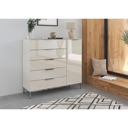 Rauch Kombikommode &raquo;Kommode T&uuml;rkommode Sideboard Kombikommode FLIPP mit Glasfront&laquo; Breite 120 cm mit 2 Einlegeb&ouml;den, 1-t&uuml;rig, 5 Schubladen, Soft-Close