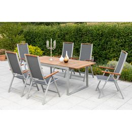 Merxx Garten-Essgruppe &raquo;&raquo;Siena&laquo;&laquo; Set, 5-fach verstellbare R&uuml;ckenlehne, 7 Stk. tlg. Ausziehtisch: LxB: 150-200 x 90 cm grau Aluminium, Massivholz, 