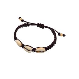 Kuzzoi Herren Armband &raquo;Herren Kauri Muscheln Knoten Leder 925 Silber&laquo; schwarz
