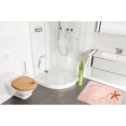 Sanilo Badaccessoire-Set &raquo;Sandy&laquo; bestehend aus WC-Sitz, Badteppich und Waschbeckenst&ouml;psel braun MDF