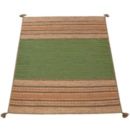 Paco Home Teppich »Kilim 217« rechteckig 12 mm Höhe handgewebter Wendeteppich, reine Baumwolle, gestreift, Wohnzimmer grün Obermaterial: 100%...
