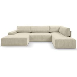 WERK2 Wohnlandschaft &raquo;Rotterdam-U, U-Form, in kuschelweichem Cord oder Breitcord&laquo; Design Sofa mit Schlaffunktion & Bettkasten, Cord, Natur beige 90% 