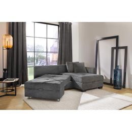 Jockenh&ouml;fer Ecksofa &raquo;Fantasy, Dreh-Schwenk-Ottomane&laquo; inklusive Relax- und Schlaffunktion, Ottomane links/ rechts montierbar grau Korpus: 100% Polyester;Kissen: 
