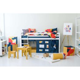 Hoppekids Hochbett &raquo;ECO Dream, Kinderbett, Spielbett, Halbhohes Bett aus Massivholz&laquo; inkl. Vorhang-Set Creator, Bettgr&ouml;&szlig;e & Matratze w&auml;hlbar blau Kinderbett: 