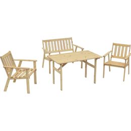 Merxx Garten-Essgruppe »Sylt« 2x Sessel, 1x Bank, 1x Tisch, 4 Stk. tlg. Kiefernholz natur + natur + natur