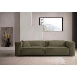 LeGer Home by Lena Gercke 3-Sitzer &raquo;PIARA, Couch mit Kedernaht, Sofa in Cord, Leinenoptik o. Strukturstoff&laquo; schwarze F&uuml;&szlig;e, bequemer Sitzkomfort khaki