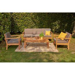 siena GARDEN Gartenlounge-Set &raquo;Tavira&laquo; 2x Sessel, 1x 2er-Sofa, 1x Tisch, Eukalyptus FSC 100%, inkl. Kissen braun Bezug: 100% Polyester