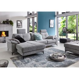 3C Carina Ecksofa &raquo;Burnaby bequem und modern, OTTOs Choice, L-Form&laquo; 2 Kopfst&uuml;tzen, optional mit Schlaf- und motorischer Relaxfunktion silber Chenille-