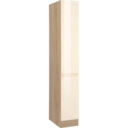 KOCHSTATION Apothekerschrank &raquo;KS-Virginia&laquo; 200 cm hoch 30 cm breit, 2 Ausz&uuml;ge mit 5 Ablagen, griffloses Design beige Holzwerkstoff