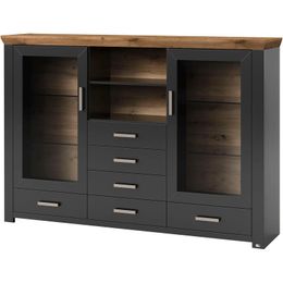 set one by Musterring Highboard &raquo;York&laquo; Typ 56, mit Glast&uuml;ren, Beleuchtung optional, B 184 cm grau MDF