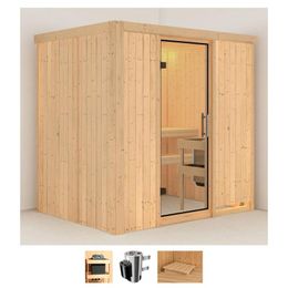 Karibu Sauna »Finja« Set, Ofen 3, 6 kW intgr. Strg naturbelassen