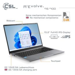 CSL Notebook &raquo;R'Evolve C15 v4 Windows 11&laquo; 39,6 cm / 15,6 &prime;&prime; Intel N-Reihe UHD Graphics 500 GB SSD silber Windows 11 Home/Pro, 64 Bit