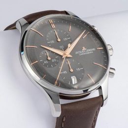 Jacques Lemans Herren Chronograph &raquo;London&laquo; Quarzuhr, Armbanduhr, Herrenuhr, Lederarmband, Stoppfunktion, Datum braun