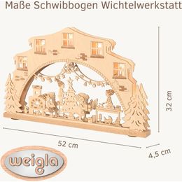 Weigla Schwibbogen &raquo;Wichtelwerkstatt, Lichterbogen aus Holz, NATUR, Made in Germany&laquo; Erzgebirge garantiert, Weihnachtsdeko Innen, Weihnachtsbeleuchtung beige