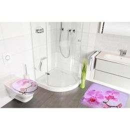 Sanilo Badaccessoire-Set &raquo;Blooming&laquo; bestehend aus WC-Sitz, Badteppich und Waschbeckenst&ouml;psel pink Kunststoff, MDF, Polyester