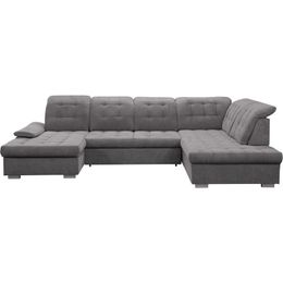 WERK2 Wohnlandschaft »Kordula-New Multifunktion Couch, Breite 332cm, U-Form« Sofa in U-Form mit Schlaffunktion & Bettkasten, Schlafcouch Grau