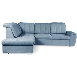 WERK2 Ecksofa &raquo;Brindisi, Multifunktion, bequem & komfortabel, Breite 263cm, L-Form&laquo; mit verstellbaren Kopfteilen, Bettfunktion & Bettkasten blau 95% 