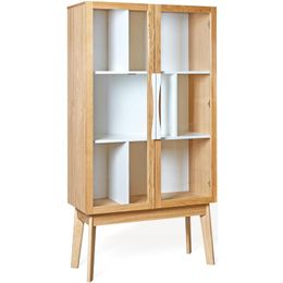 WOODMAN B&uuml;cherregal &raquo;Hilla&laquo; Breite 88 cm, T&uuml;ren mit Glaseins&auml;tzen, Holzfurnier aus Eiche, FSC beige