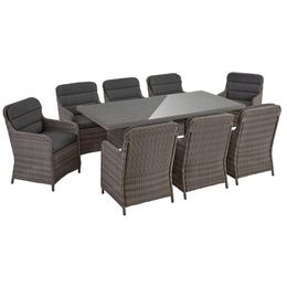 Konifera Garten-Essgruppe &raquo;Kairo&laquo; Set, 8x Sessel, 1x Tisch 200x100x74 cm, inkl. Auflagen, Dunkelgrau, 25 Stk. tlg. Polyrattan, Stahl, Tischplatte aus 