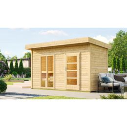 Weka Saunahaus &raquo;FARSUND 2&laquo; Blockbohlen, langes Fensterelement inDer Front beige