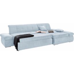 DOMO collection Ecksofa »NMoric XXL, B/T/H: 300/172/80cm, L-Form« wahlweise mit Bettfunktion und Armlehnverstellung pastelblau