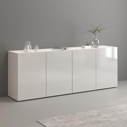 Inosign Sideboard &raquo;Egypt, Kommode, Schrank, Kredenz, grifflos&laquo; 4 T&uuml;ren, Fronten Hochglanz lackiert, Breite 180 wei&szlig; FSC -zertifizierter Holzwerkstoff