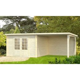 Palmako Gartenhaus &raquo;Ella&laquo; 8,7+8,2 m&sup2;, mit Anbaudach beige Massivholz
