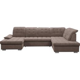 WERK2 Wohnlandschaft »Kordula-New Multifunktion Couch, Breite 332cm, U-Form« Sofa in U-Form mit Schlaffunktion & Bettkasten, Schlafcouch Braun