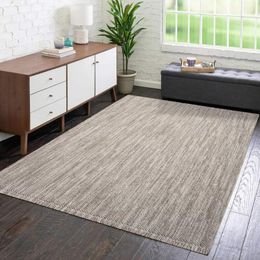 Carpet City Teppich »LINDO 8843« rechteckig 11 mm Höhe Kurzflor, Hochtief-Muster/ 3D-Effekt, Fransen, Boho-Stil, Wohnzimmer taupe Obermaterial:...