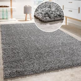 Paco Home Teppich &raquo;Twister 500&laquo; rechteckig 44 mm H&ouml;he Uni Hochflor Shaggy mit hoher Fadendichte grau Obermaterial: 100% Polypropylen B : 140 cm 1...