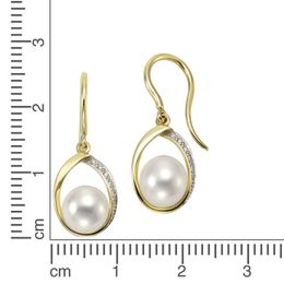 OROLINO Damen Paar Ohrhaken &raquo;585 Gold Perlen wei&szlig; 7,5-8mm + 14x Brillant 0,04ct.&laquo; gelb