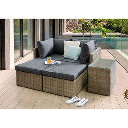 Destiny Balkonset &raquo;IBIZA&laquo; 2x Eckelement, 2x Hocker,1x Tisch, inkl. Auflagen, 13 Stk. tlg. Aluminium, Polyrattan beige Aluminium, Geflecht Rattan, Glas