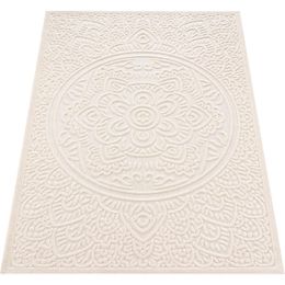 Paco Home Teppich »Cotton 232« rechteckig 10 mm Höhe Uni Farben, Hoch-Tief Effekt, boho, In- und Outdoor geeignet creme Obermaterial: 100%...