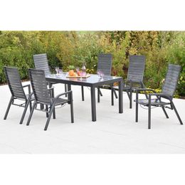 Merxx Garten-Essgruppe &raquo;&raquo;Siros&laquo;&laquo; Set, 7 Stk. tlg. R&uuml;ckenlehne verstellbar durch Gasdruckfeder grau Aluminium