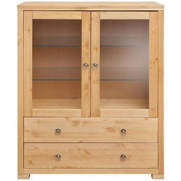 OTTO home Highboard &raquo;Gotland&laquo; Vitrine, Breite 101 cm, T&uuml;ren mit Glaseins&auml;tzen, aus massiver Kiefer beige