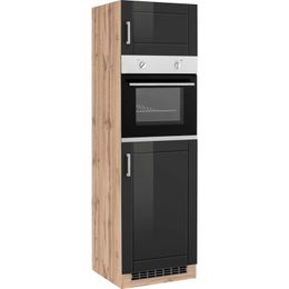 KOCHSTATION Backofenumbauschrank &raquo;KS-Tinnum&laquo; 60 cm breit, 200 cm hoch, Metallgriffe, MDF Fronten, f&uuml;r Backofen schwarz Holzwerkstoff