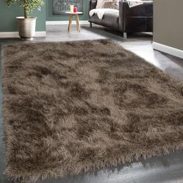 Paco Home Hochflor-Teppich &raquo;Glamour 300&laquo; rechteckig 70 mm H&ouml;he Uni Farben, mit weichem Glanz Garn, auch als L&auml;ufer erh&auml;ltlich beige Obermaterial:...