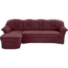 DOMO collection Ecksofa »Papenburg, zeitlose Rückensteppung, elegante Formensprache, L-Form« in großer Farbvielfalt, wahlweise mit Bettfunktion beere