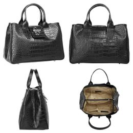 CLUTY Damen Henkeltasche echt Leder, Made in Italy schwarz
