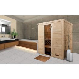 Weka Sauna &raquo;Premium-Massiv-Elementsauna KEMI 4&laquo; Blockbohlen, vorgefertigte Elemente, moderne Ganzglast&uuml;r beige