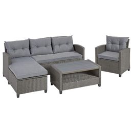 Konifera Gartenlounge-Set &raquo;Cordoba&laquo; Set, 2x Bank, 1x Sessel, 1x Tisch 90x55x43cm, inkl. Auflagen, 11 Stk. tlg. Polyratten, Stahl, Tischplatte aus 