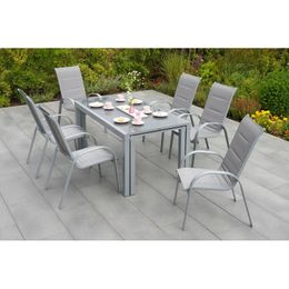 Merxx Garten-Essgruppe &raquo;Amalfi di Lusso&laquo; 8 Stk. tlg. mit 6 Sesseln und verstecktem zweitem Tisch zur Erweiterung braun Aluminium, Polyester