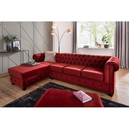 Home Affaire Chesterfield-Sofa &raquo;New Castle L-Form&laquo; hochwertige Knopfheftung in Chesterfield-Design, B/T/H: 255(171/72) rot